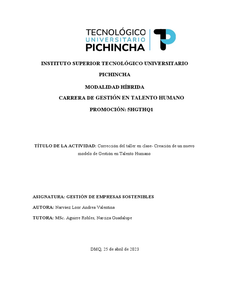 Narváez Valentina - Taller 2-Nuevo Modelo de GTH Corregido | PDF | Business | Economias