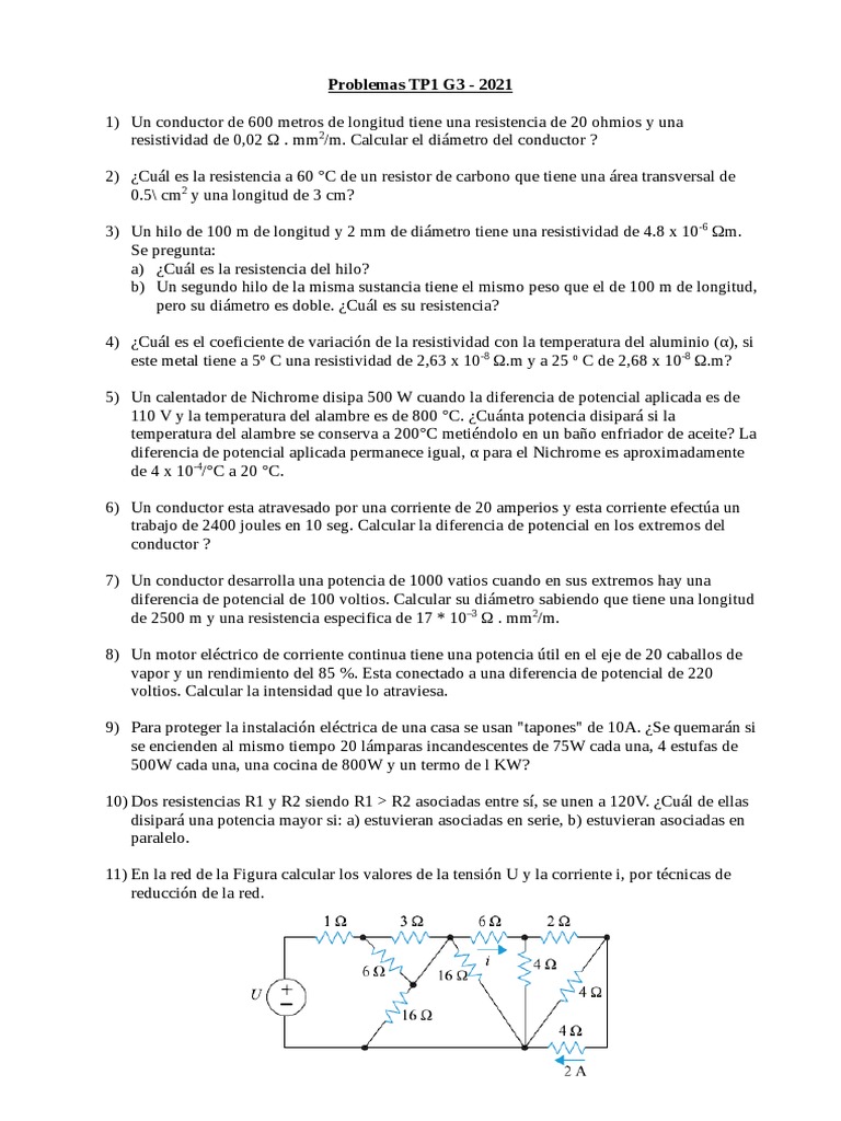 Problemas TP1 2021 - 3 | PDF | voltaje | Resistor