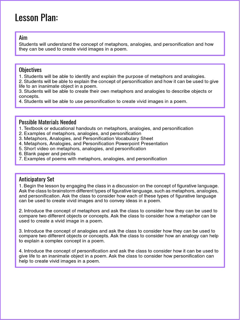 Day3 Lesson Plan | PDF | Metaphor | Analogy
