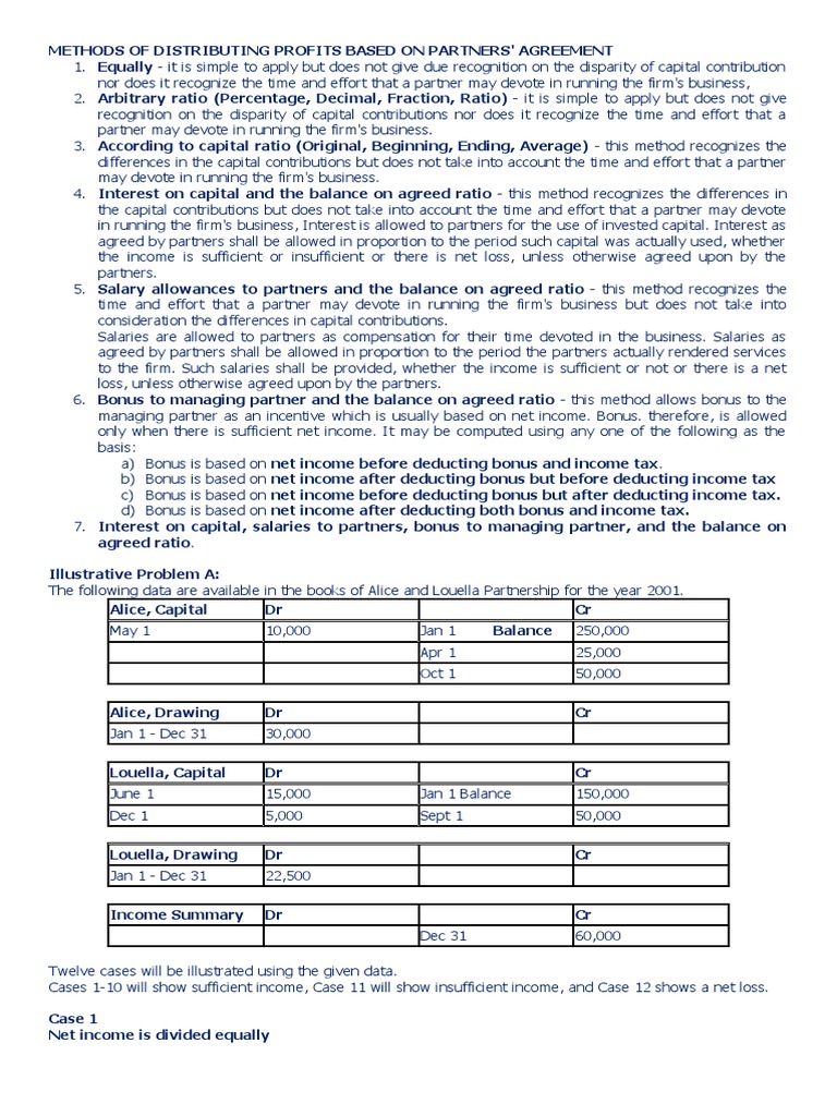 Methods of Distributing Profits Based on Partners | PDF | Debits And ...