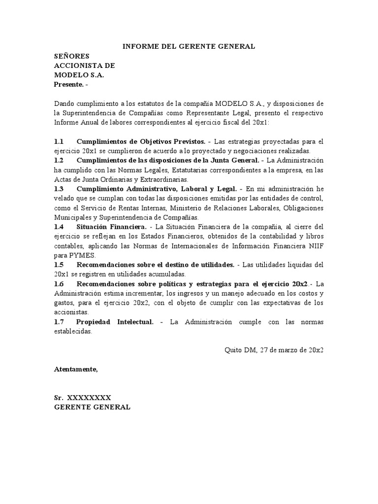 Informe Del Gerente General | PDF
