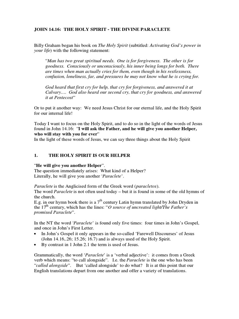 John 14-16-The Holy Spirit - The Divine Paraclete PDF | PDF | Jesus ...