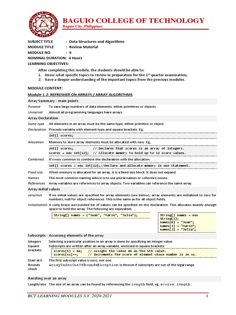 Shs Datastruct Module Ict 12 Reviewer Pdf Algorithms And Data Structures Computing 3301