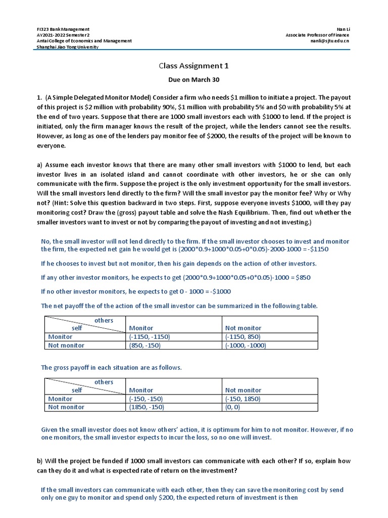 Class Assignment 1solution 1 2 Download Free Pdf Interest Interest Rates 