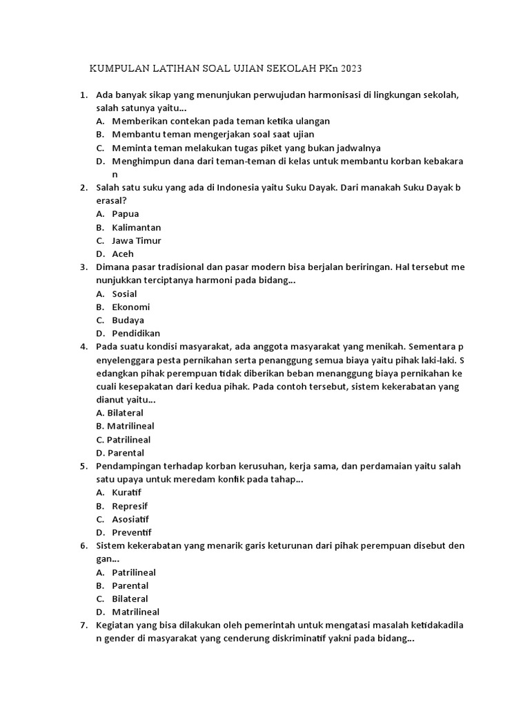 Kumpulan Latihan Soal US | PDF