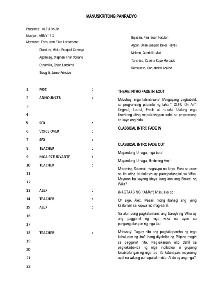 Komu Pangkat 1 Dulang Panradyo Iskrip | PDF