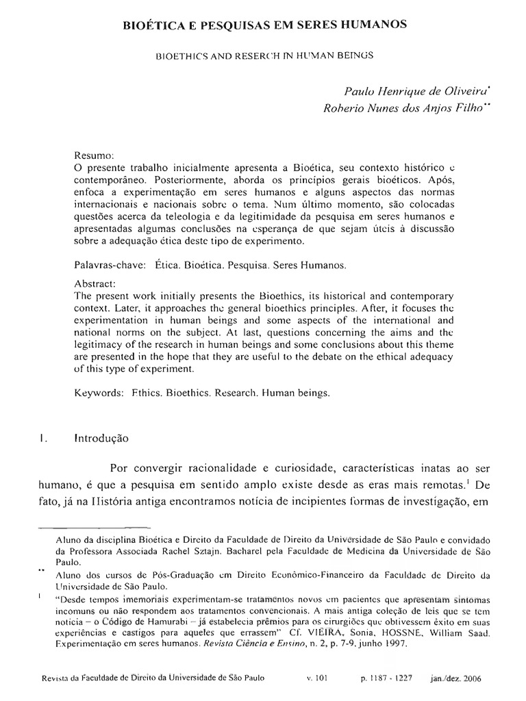 Bioética e Pesquisa em Seres Humanos | PDF | Ciências Sociais | Filosofia