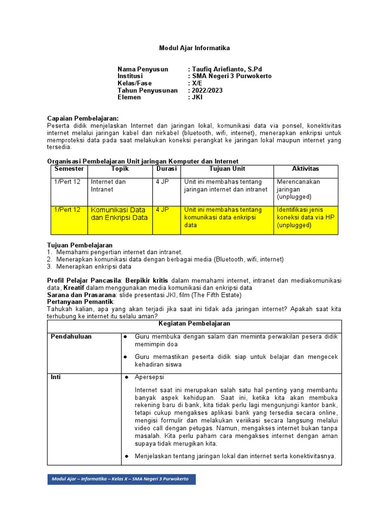 Modul Ajar Informatika X Taufiq Ariefianto JKI | PDF