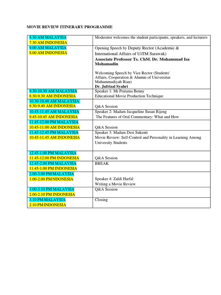 latest MOVIE REVIEW ITINERARY PROGRAMME | PDF