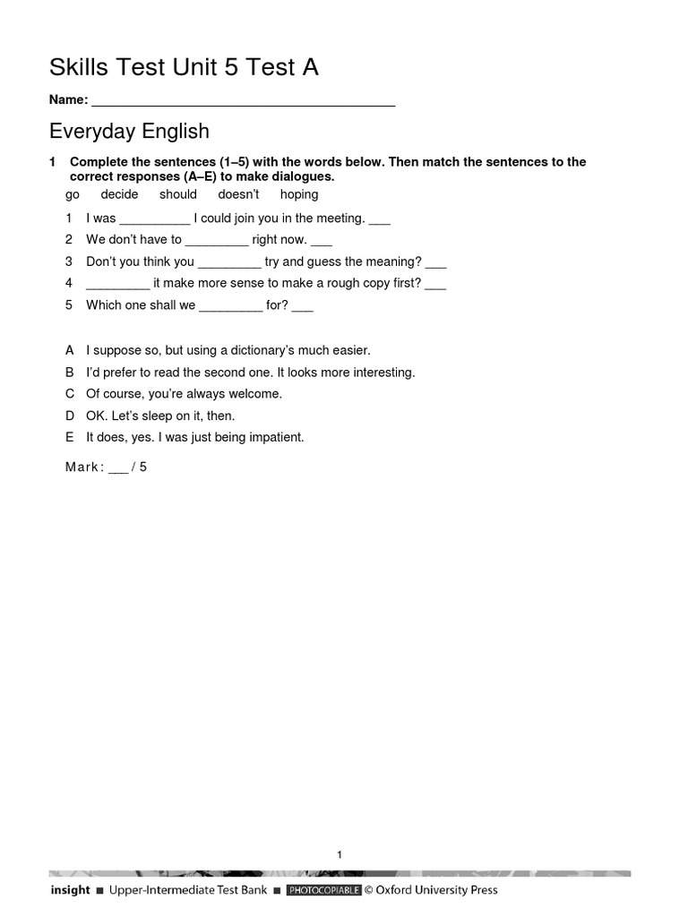 Skills Test Unit 5 Test A PDF | PDF | E Reader | Novels