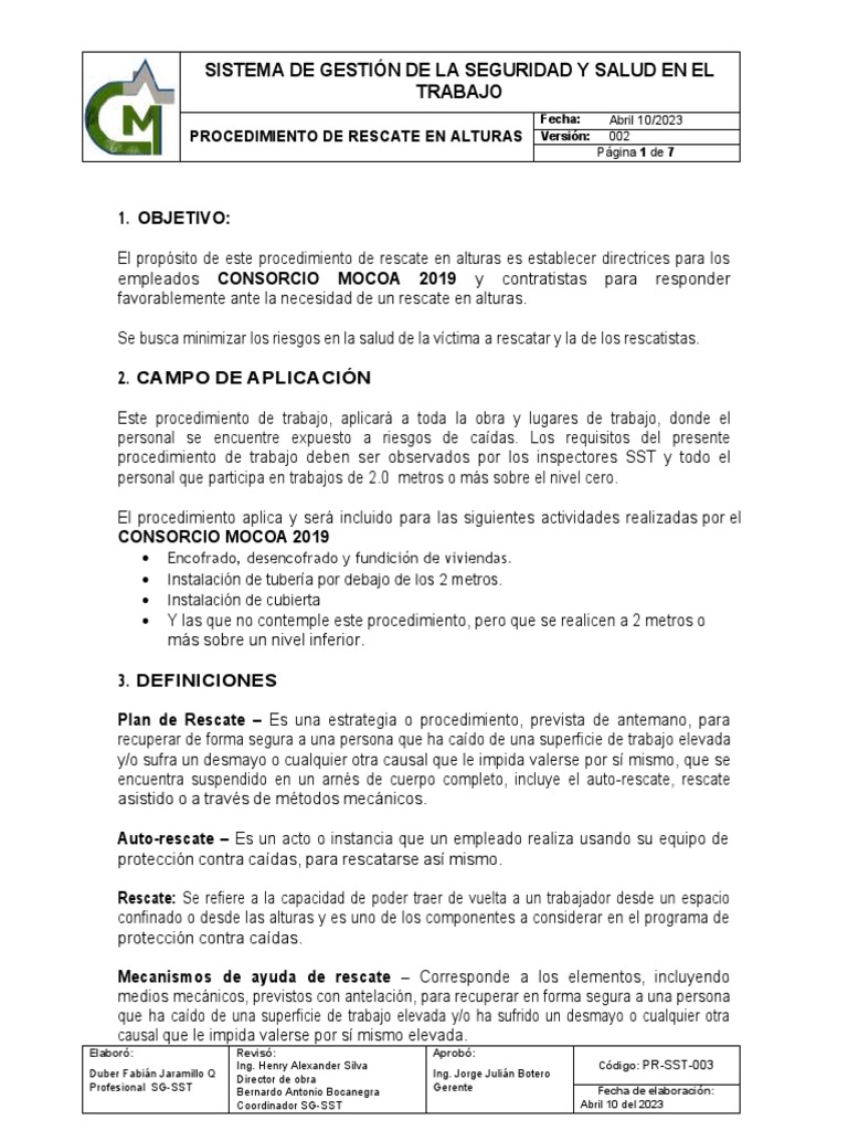 PR-SST-014 Procedimiento de Rescate en Alturas | PDF PR-SST-014 Procedimiento de Rescate en Alturas | PDF