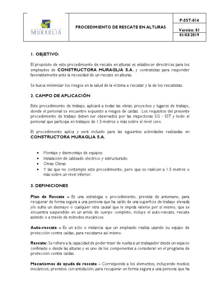 PR-SST-014 Procedimiento de Rescate en Alturas | PDF