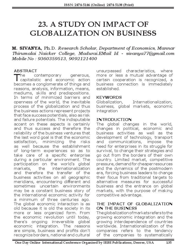 A Study On Impact of Globalization On Business PDF | PDF ...