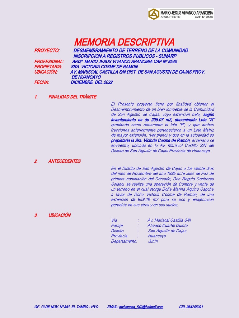 Desmembramiento de Terreno Comunal SUNARP | PDF