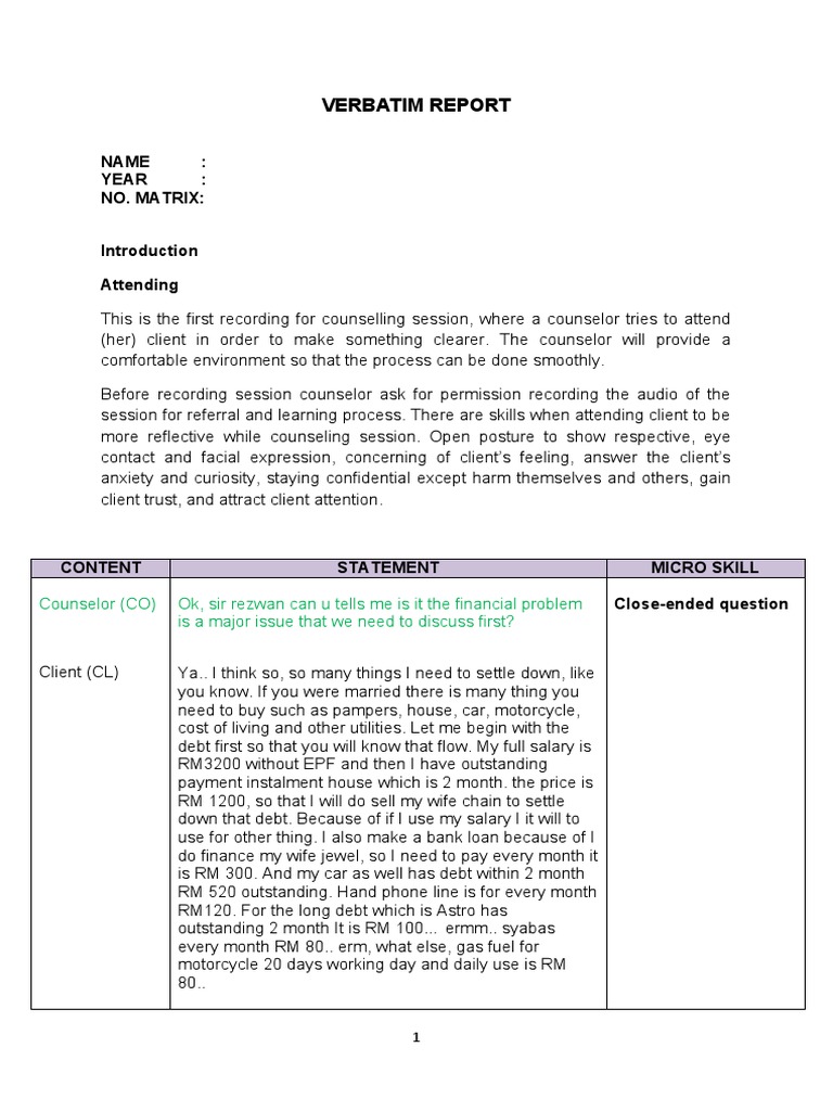 Verbatim Report | PDF | Cost Of Living | Psychotherapy