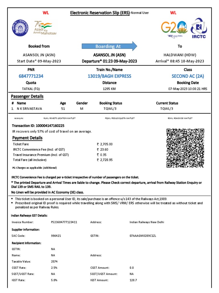 13019/BAGH EXPRESS Second Ac (2A) : WL WL | PDF