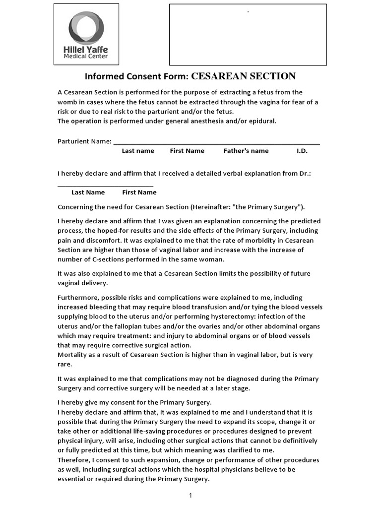 Cesarean Section Consent Form | PDF | Caesarean Section | Childbirth