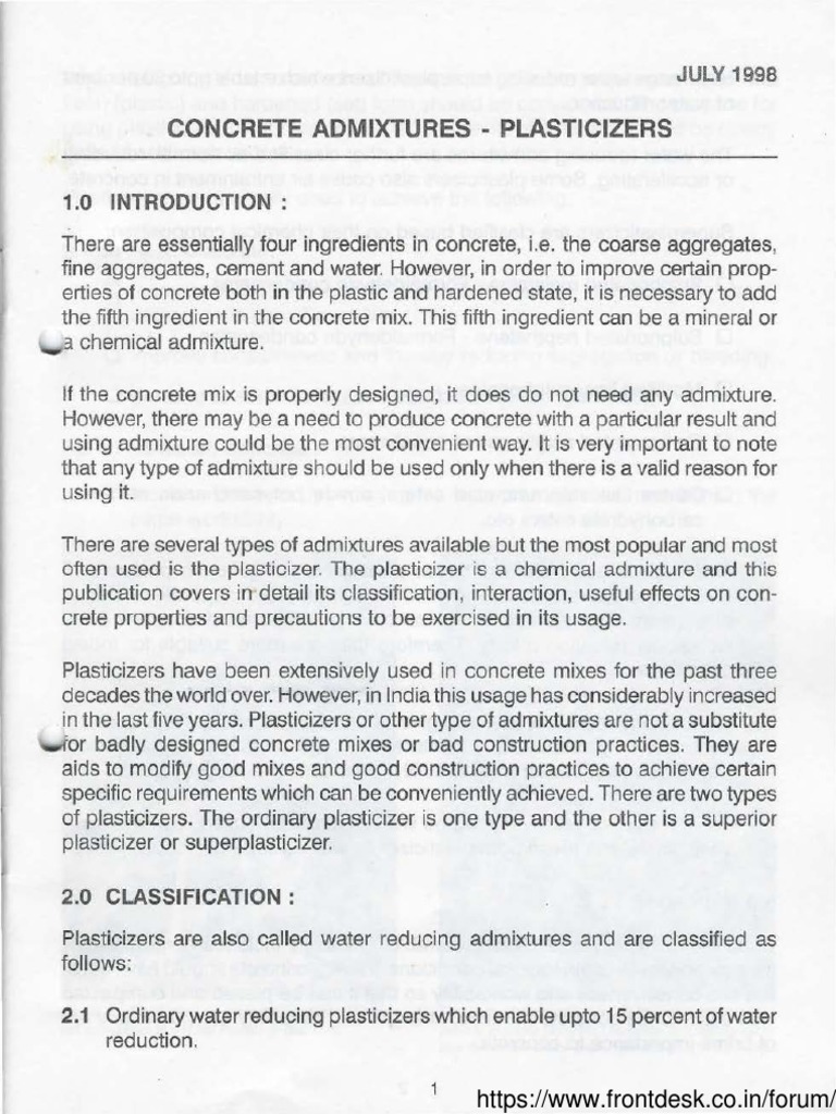 Concrete Admixtures - Plasticizers FD PDF | PDF | Concrete | Cement