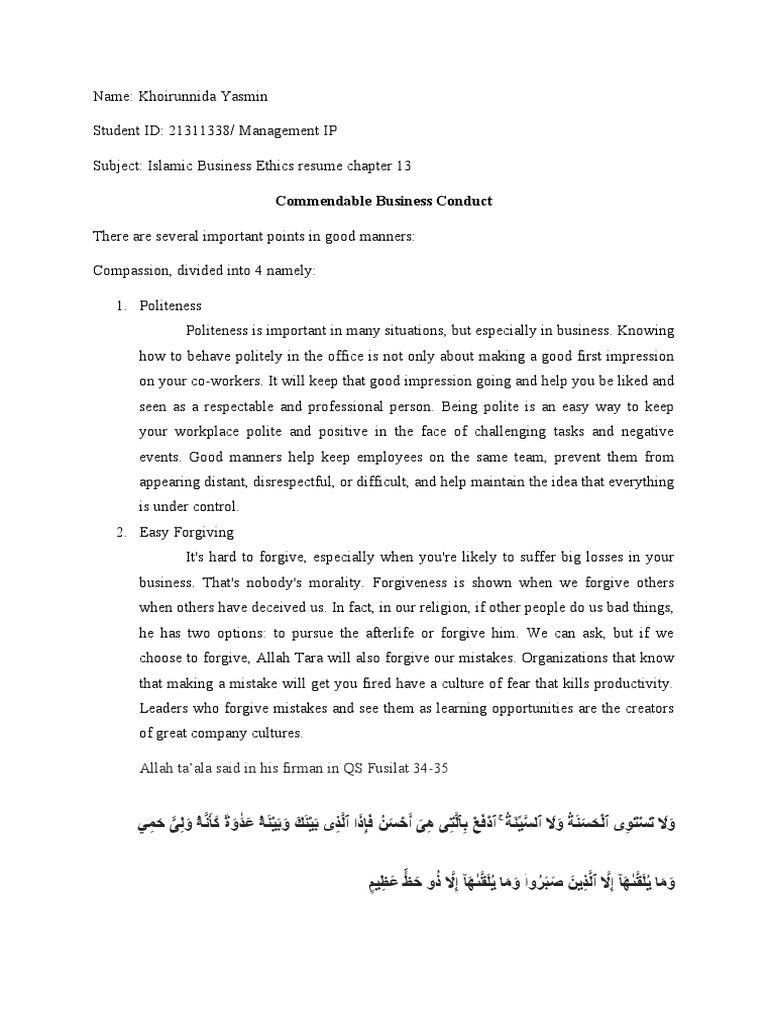 Islamic Business Ethics Resume Chapter 13 | PDF | Salary | Employment