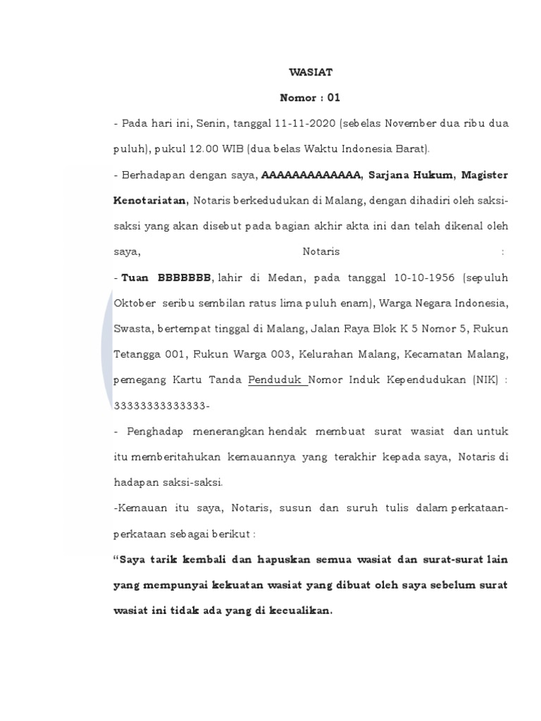 Contoh Akta Wasiat PDF | PDF