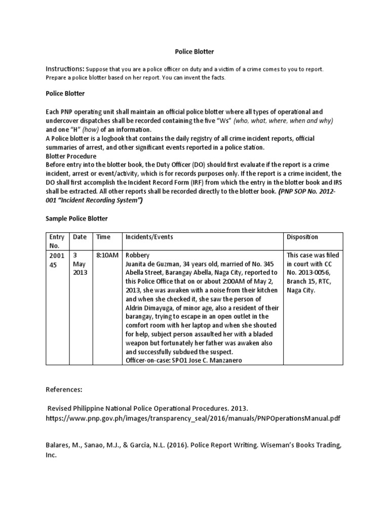 Police Blotter | PDF | Emergency Services | Common Law