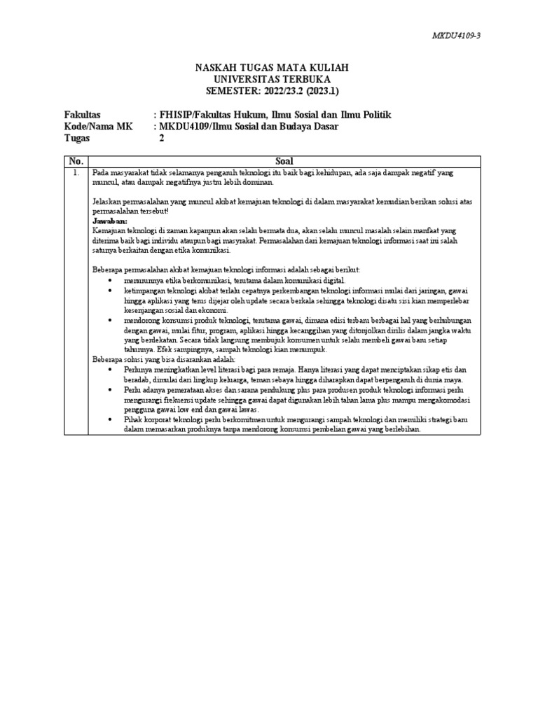 Soal Mkdu4109 tmk2 3 | PDF | Ilmu Sosial