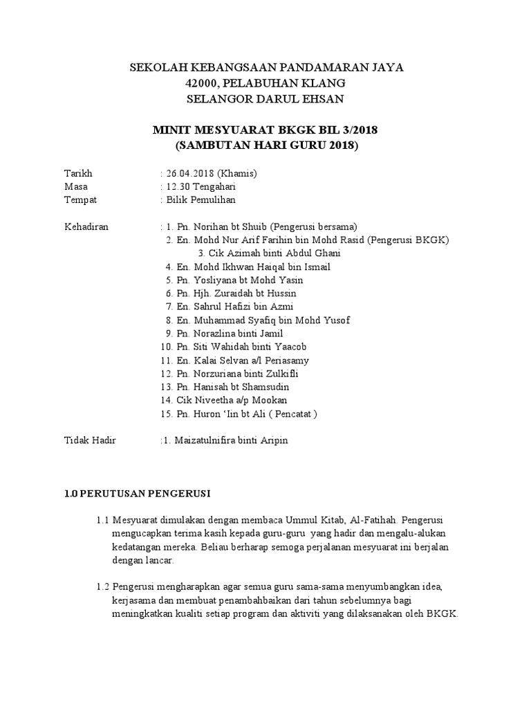 Bil 3 Mesyuarat BKGK Hari Guru 2018 | PDF