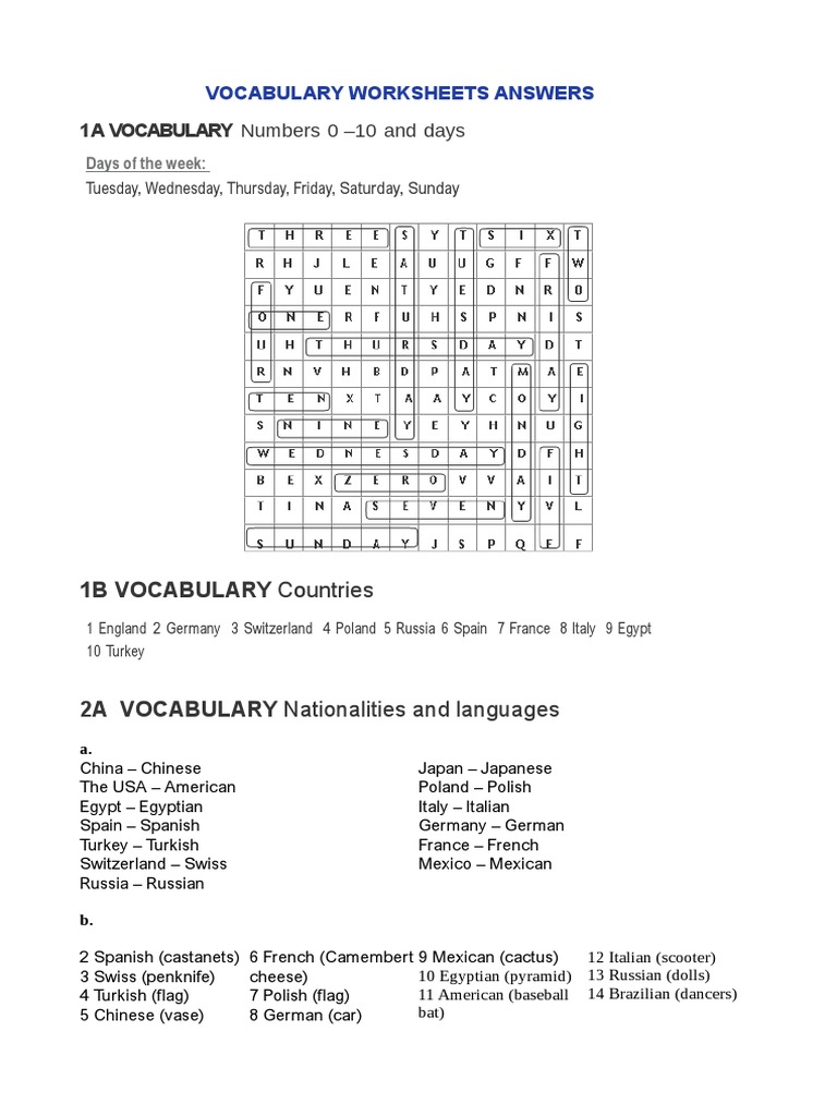 Vocabulary Worksheet Answers | PDF | Drink | Cuisine