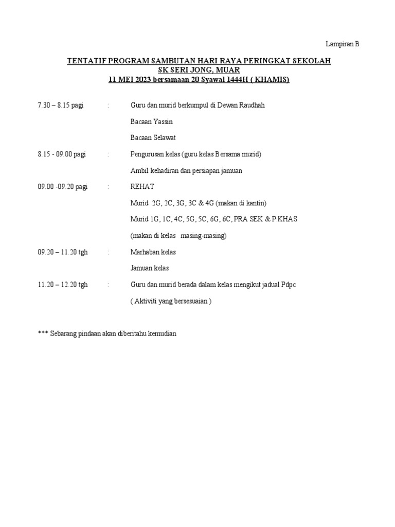 Tentatif Majlis Sambutan Hari Raya | PDF