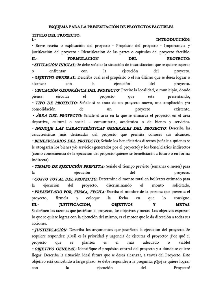 Esquema para La Presentación de Proyectos Factibles | PDF