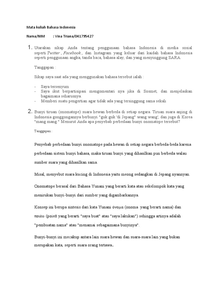 Mata kuliah Bahasa Indonesia | PDF