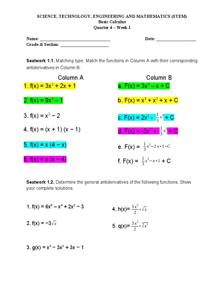 Q4 Basic Calculus Week 1 Tasks | PDF