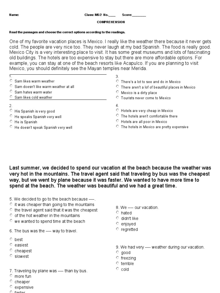 Comprehension Activity | PDF