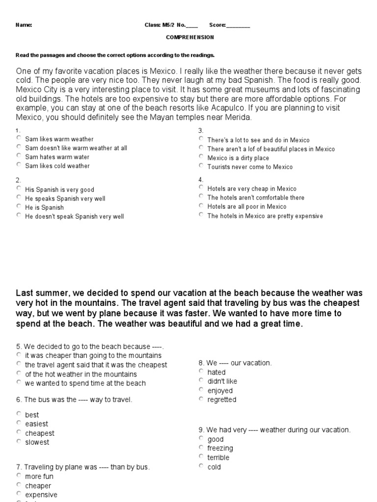 Comprehension Activity M5 | PDF