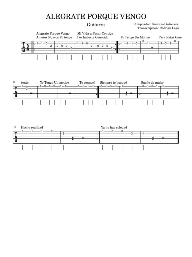 Partitura de "Alégrate Porque Vengo" | PDF