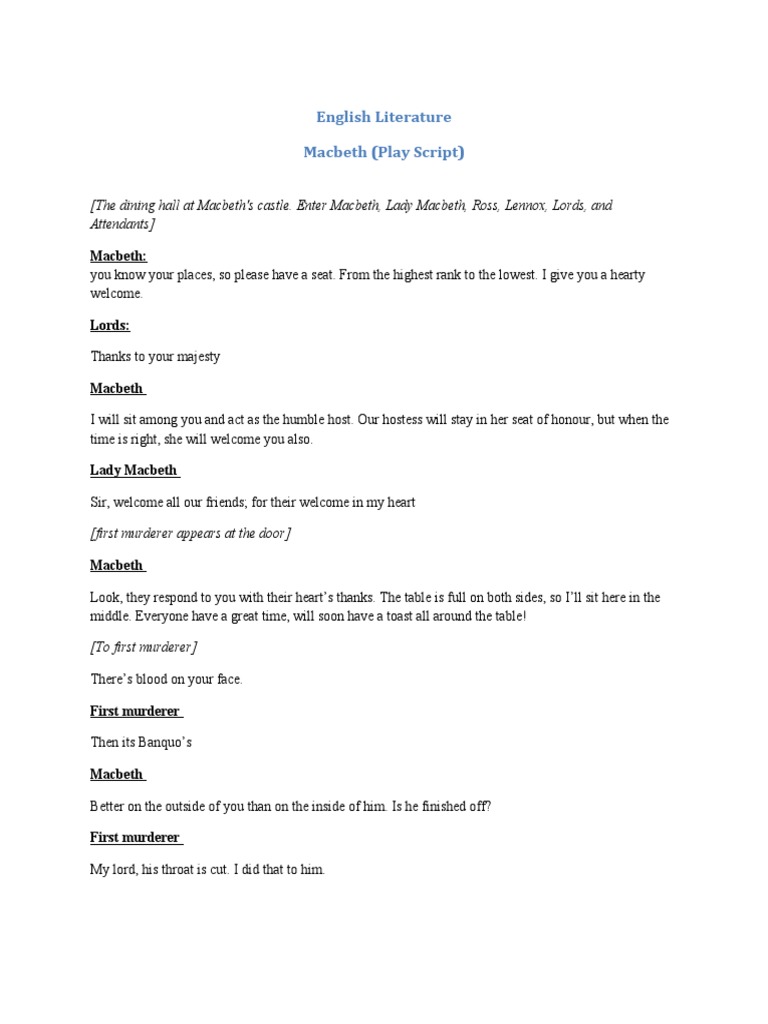 English Literature Script (1) | PDF | Macbeth