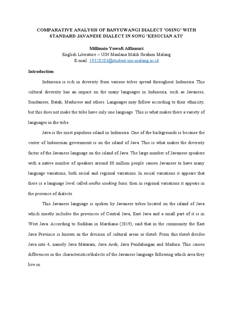 Comparative Analysis Of Banyuwangi Dialect Pdf Java Human