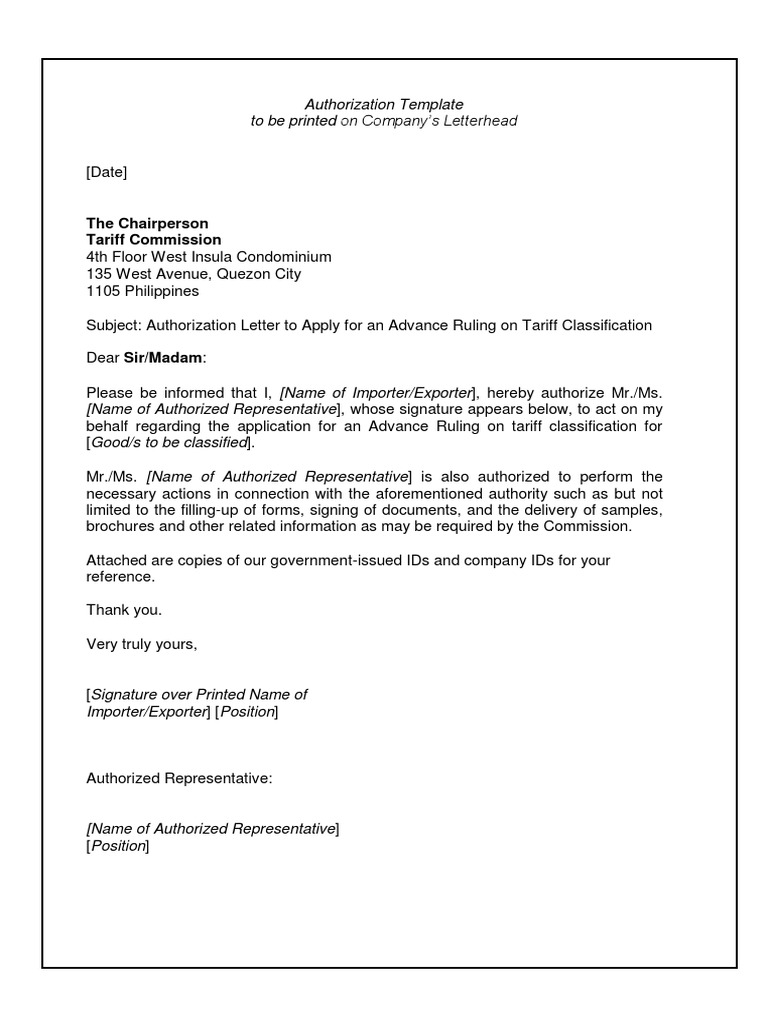 Sample Authorization Letter | PDF