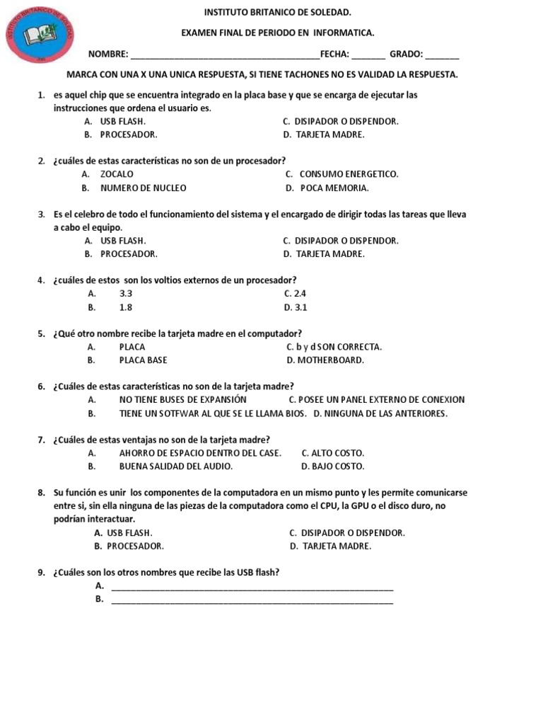 Examen de Informatica 1° | PDF