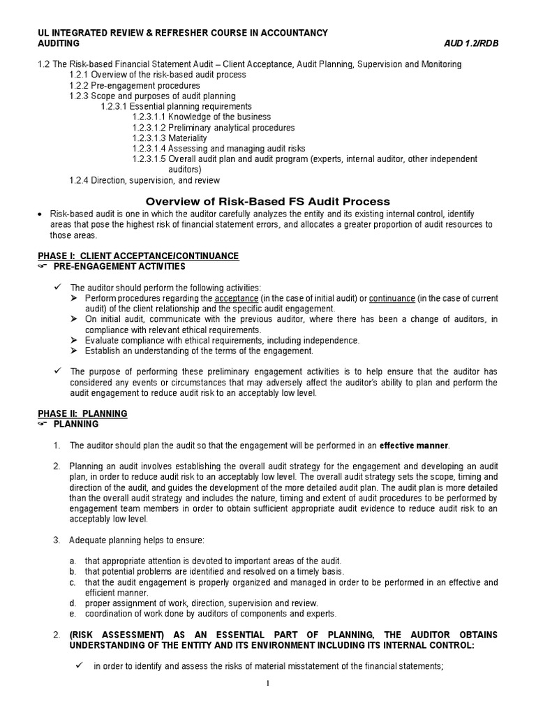 AUD 1.2 Client Acceptance and Planning | PDF | Audit | Financial Audit