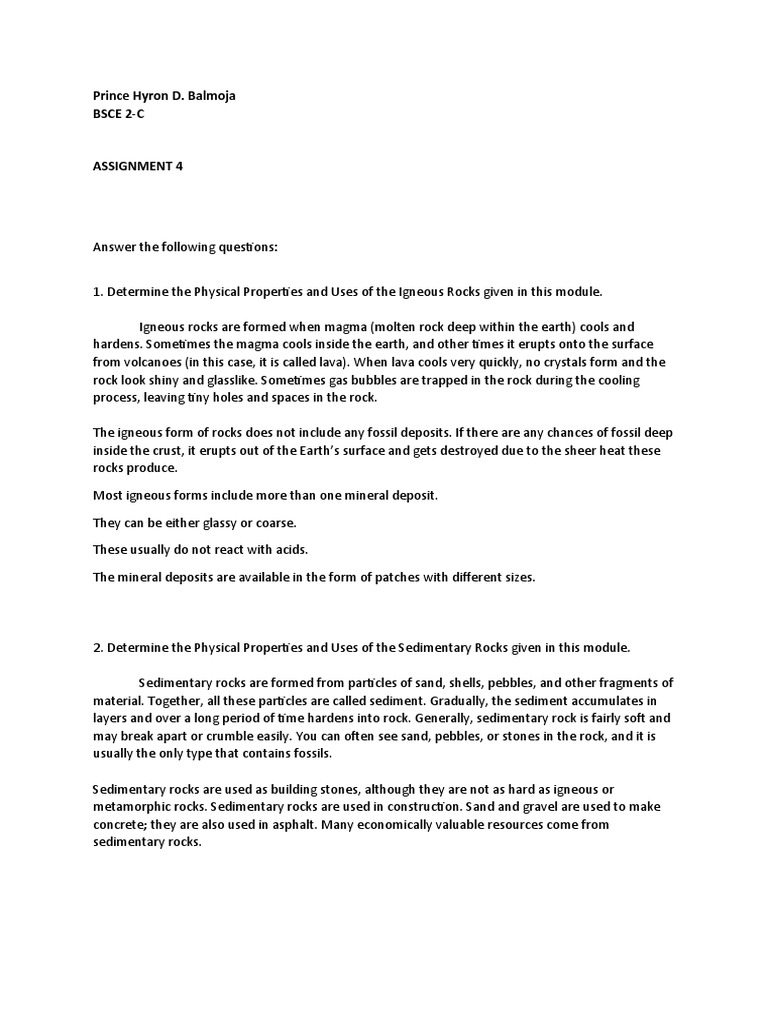 Assignment 4 | PDF | Rock (Geology) | Sedimentary Rock
