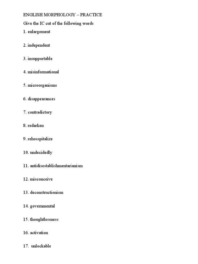 English Morphology Ic Cut Practice | PDF