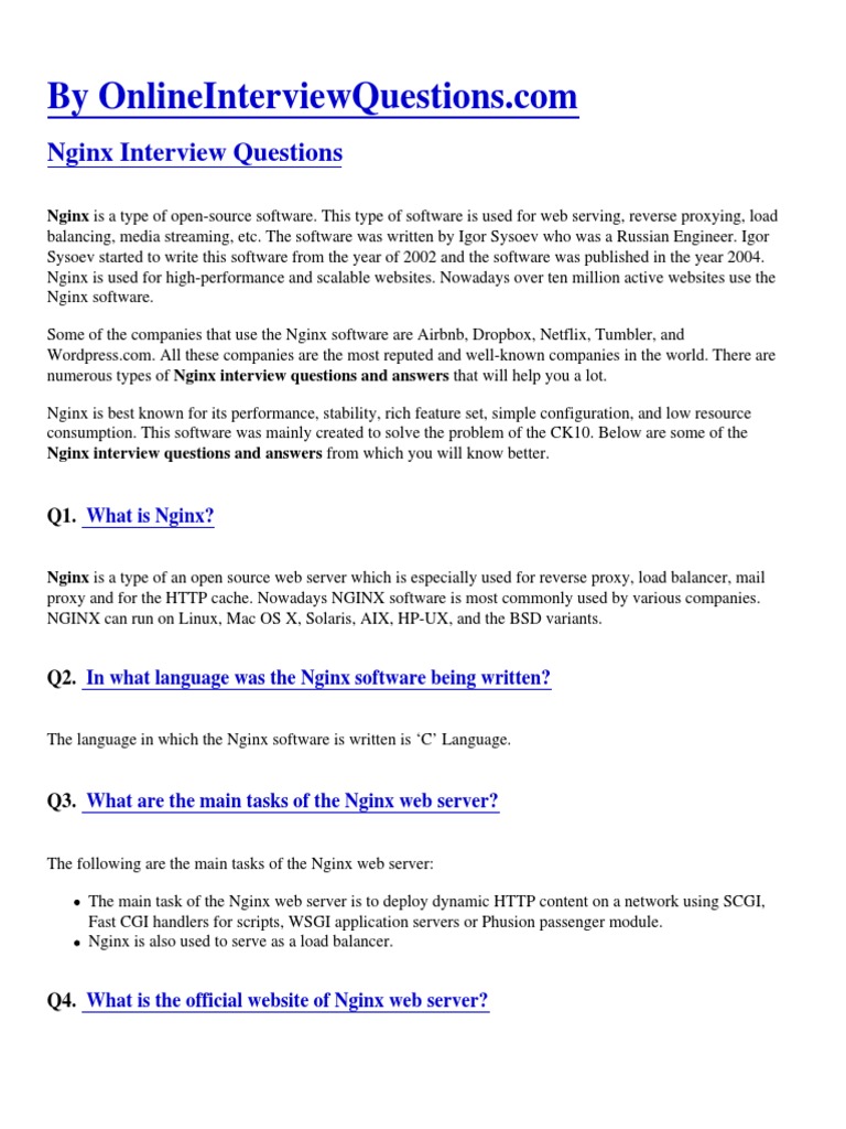 Nginx Interview Questions | PDF | Networking | Internet & Web