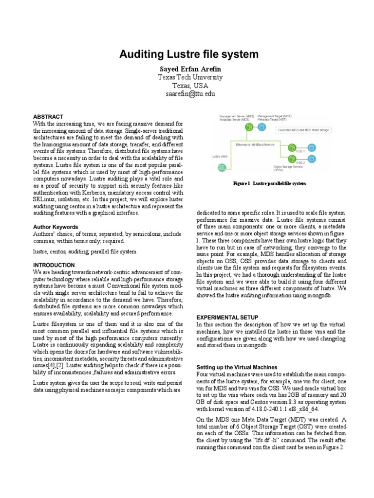 Auditing Lustre File System: Texas Tech University Texas, USA Saarefin@ttu - Edu | PDF | Virtual ...