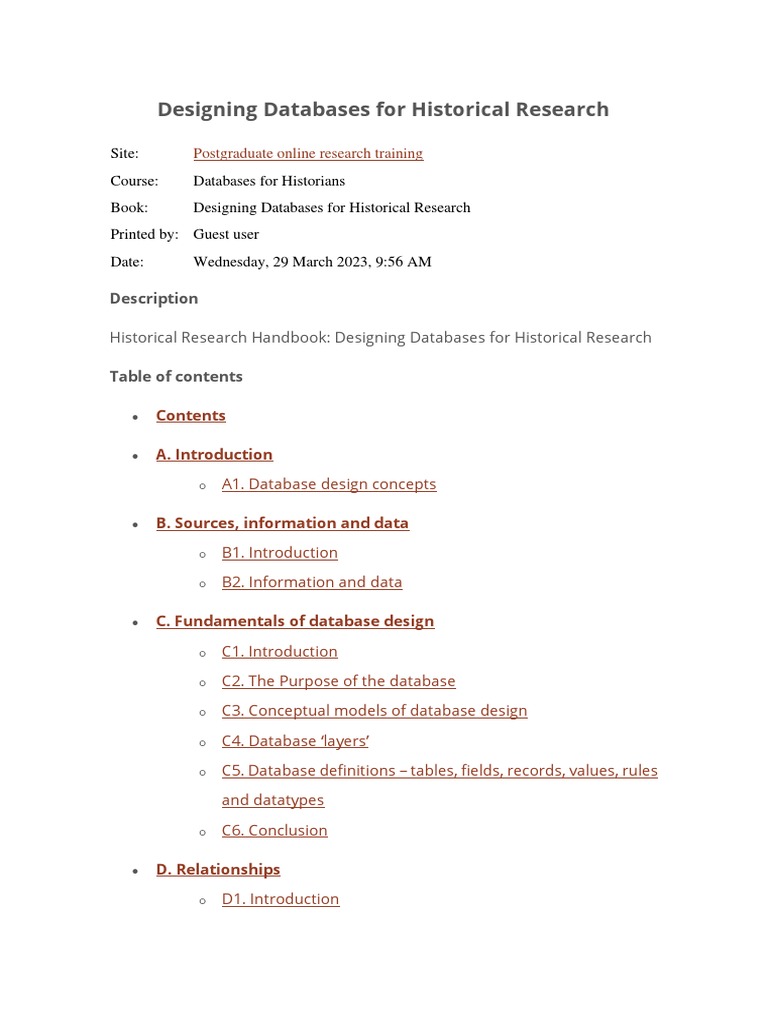 Designing Databases For Historical Research | PDF | Data Type | Databases