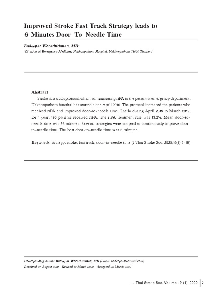 Improved Stroke Fast Track Strategy Leads To 6 Minutes Door-To-Needle ...