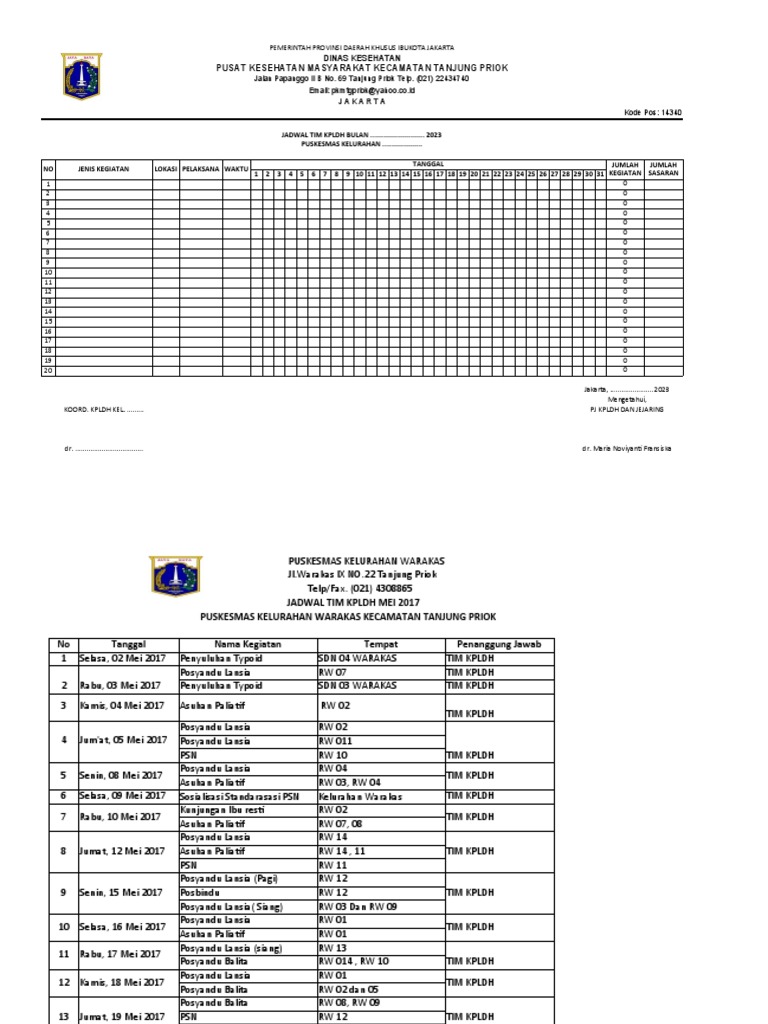 Format Jadwal Kegiatan KPLDH | PDF