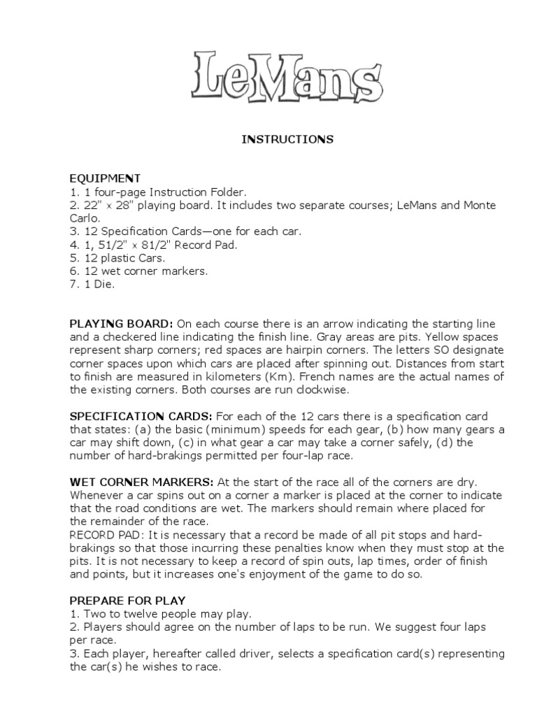 LeMans Origional Rules | PDF | Gear | Car