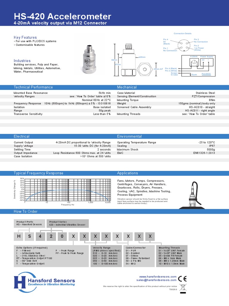 HS-420 4-20ma Velocity Sensor - 4 Pin M12 - TS029.9 | PDF | Direct ...