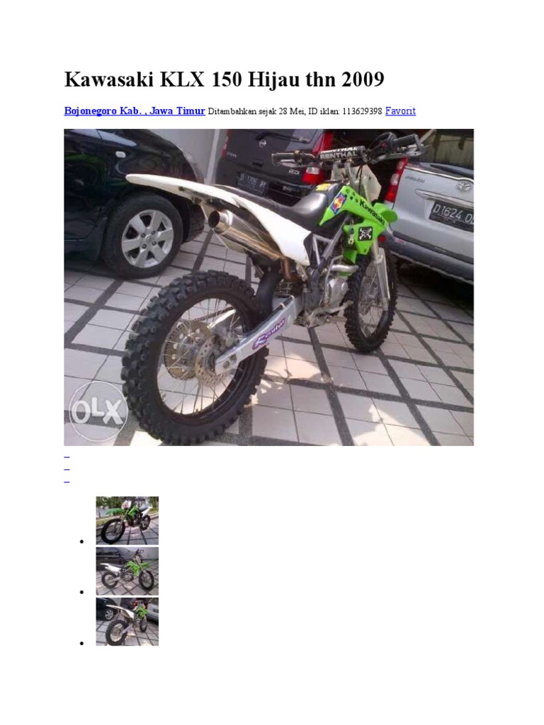 Jual Kawasaki KLX 150 Hijau 2009 Bojonegoro | PDF